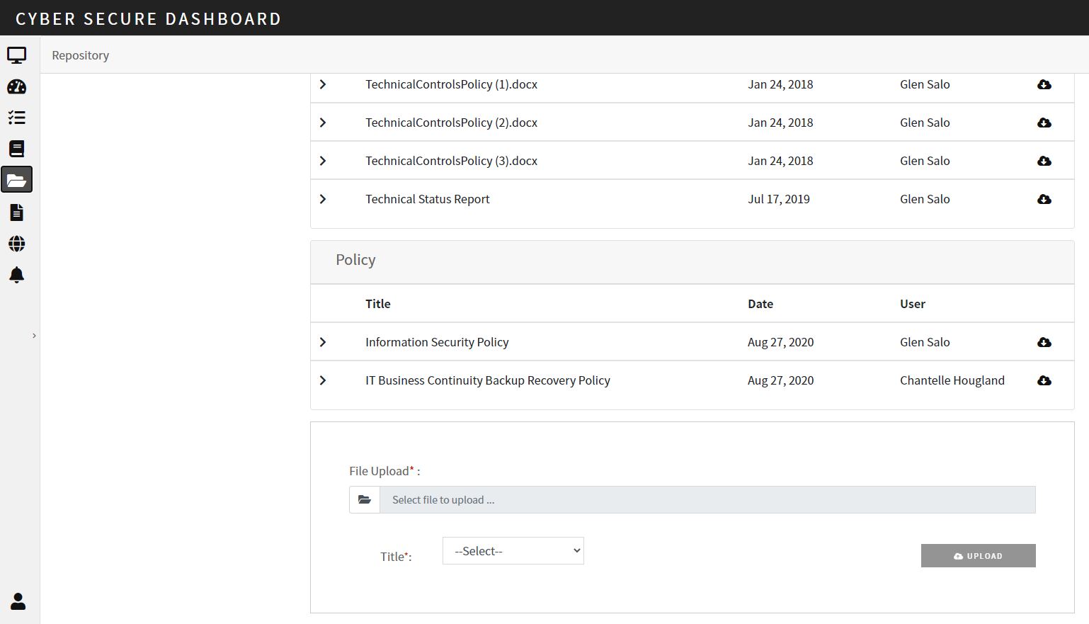 Document Repository - CYBER SECURE DASHBOARD